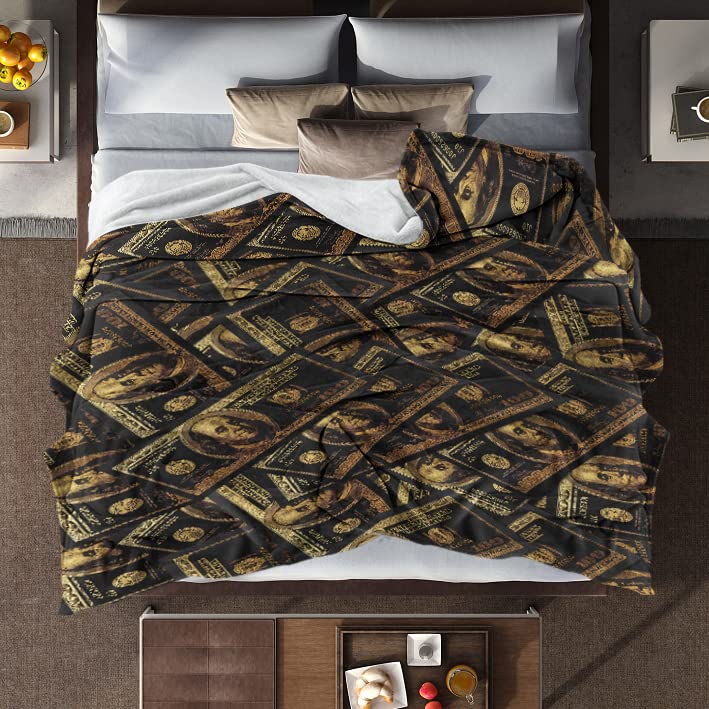 GUBIYU Black Gold 100 Dollar Bill Print Flannel Blankets Lightweight Soft Cozy Fuzzy Bed Blanket Throw Polyester Money Pattern Decorative Blanket for Sofa Couch Bed Chair for Men Gift (30 x 40 Inches)