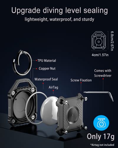 DEERLET IP68 Waterproof Airtag Holder 2 Pack,Hard TPU Airtag Keychain, 360° Full Protection Airtag Case with Key Chain for Key,Luggage,Dog Collar, Compatible Apple Air tag.