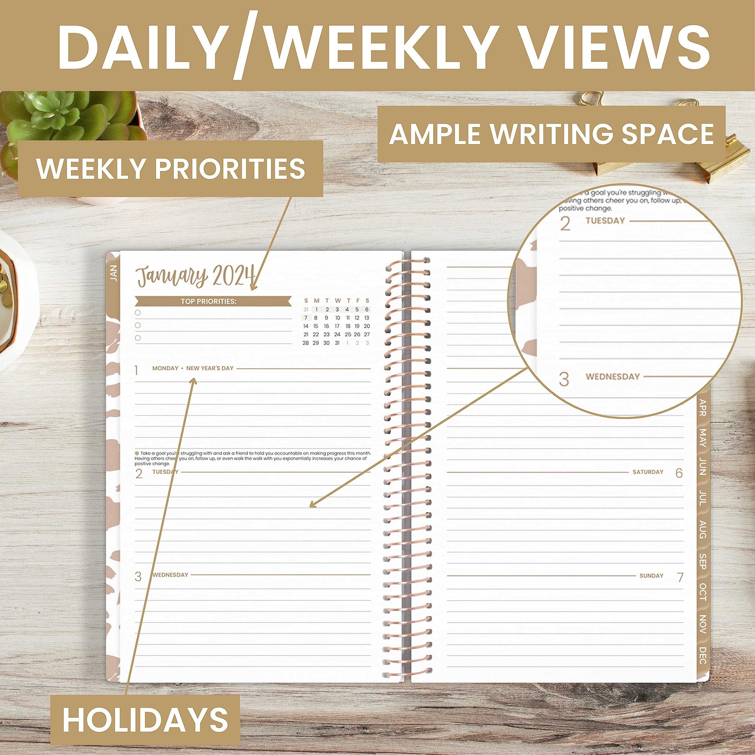 bloom daily planners 2024 Calendar Year Day Planner (January 2024 - December 2024) - 5.5” x 8.25” - Weekly/Monthly Agenda Organizer Book with Stickers & Bookmark - Tan Leopard