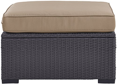 Crosley Furniture Biscayne Wicker Outdoor Ottoman Foot Rest for Patio, Deck, Porch, Brown with Mocha Cushions