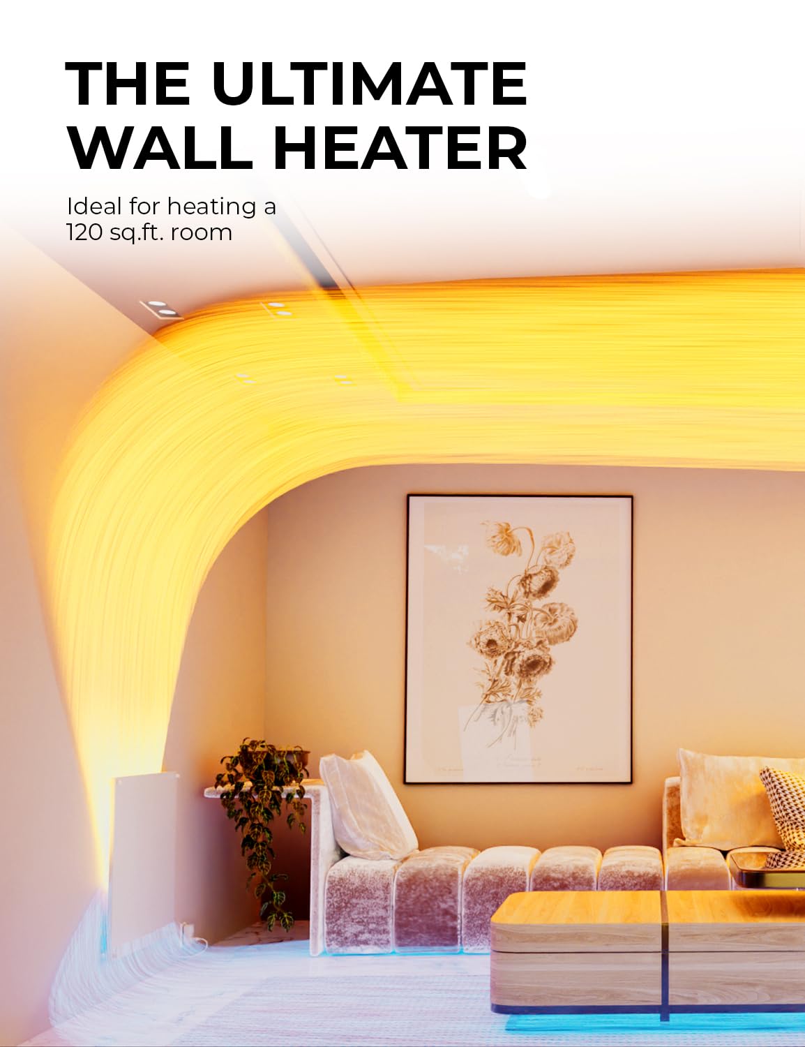 EconoHome Wall Heater Panel with Thermostat - Electric Wall Mounted Heater for Indoor Use - 400Watt Convection Heater - Perfect for Rooms Up to 120 Sq Ft - 120V - Updated Model