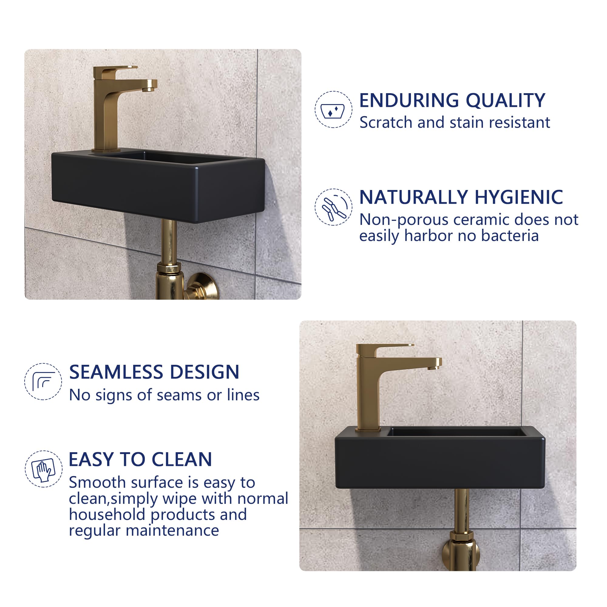 DeerValley DV-1V081R Liberty Wall Mount Sink, Rectangle Mini Vessel Sink,Small Bathroom Cloakroom White Porcelain Ceramic Wash Basin (Right Hand)
