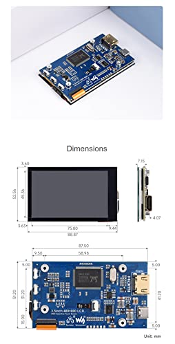 Coolwell 3.5 Inch LCD Display 3.5inch HDMI Touch Screen Touchscreen for Raspberry Pi 4B+ 4B 3B+ 3B 2B+ Zero W WH 2 W Jetson Nano PC 480x800 Adjustable Brightness IPS Display