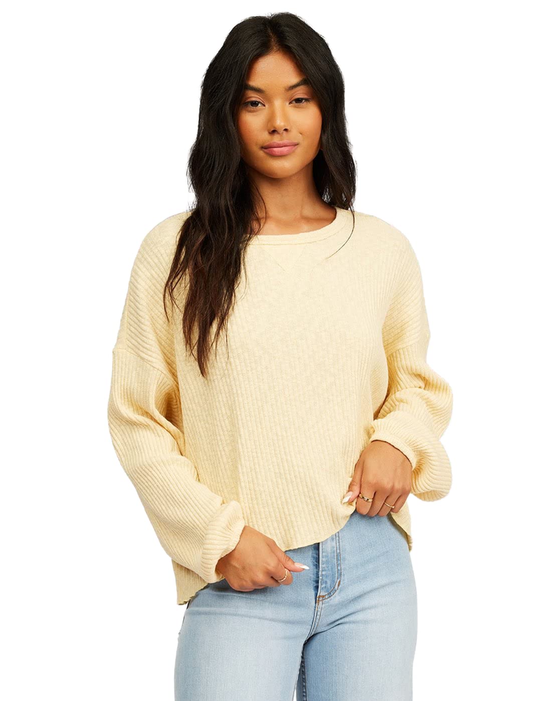 Billabong Women's Girls' Slim Size Relaxed Fit Knit Top, Come Through Buttermilk, Small