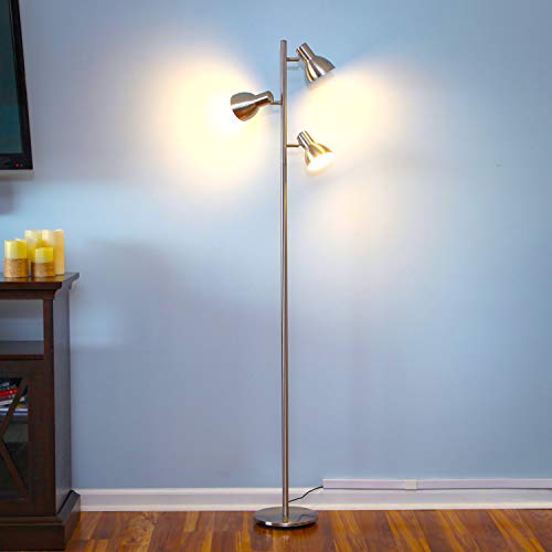 Brightech Ethan Floor Lamp, Dimmable Standing Lamp for Bedroom Reading, Great Living Room Décor, Modern LED Lamp for Living Rooms, Tall Tree Lamp for Offices - Nickel