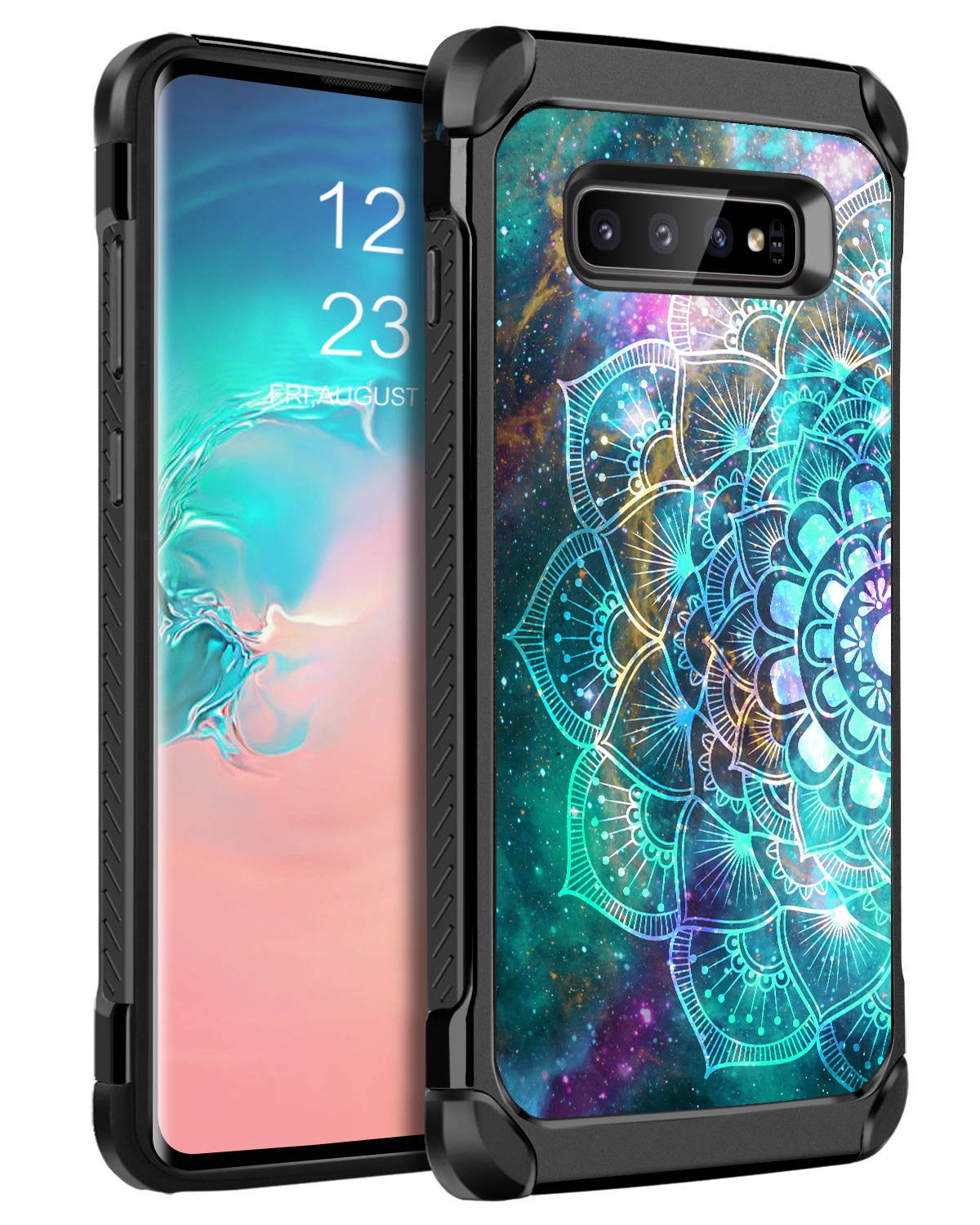BENTOBEN Galaxy S10 Plus Case,Slim Fit Glow in The Dark Shockproof 2 in 1 Hard PC Soft Bumper Dual Layer Hybrid Protective Cover for Samsung Galaxy S10 Plus 6.4" Case, Mandala in Galaxy