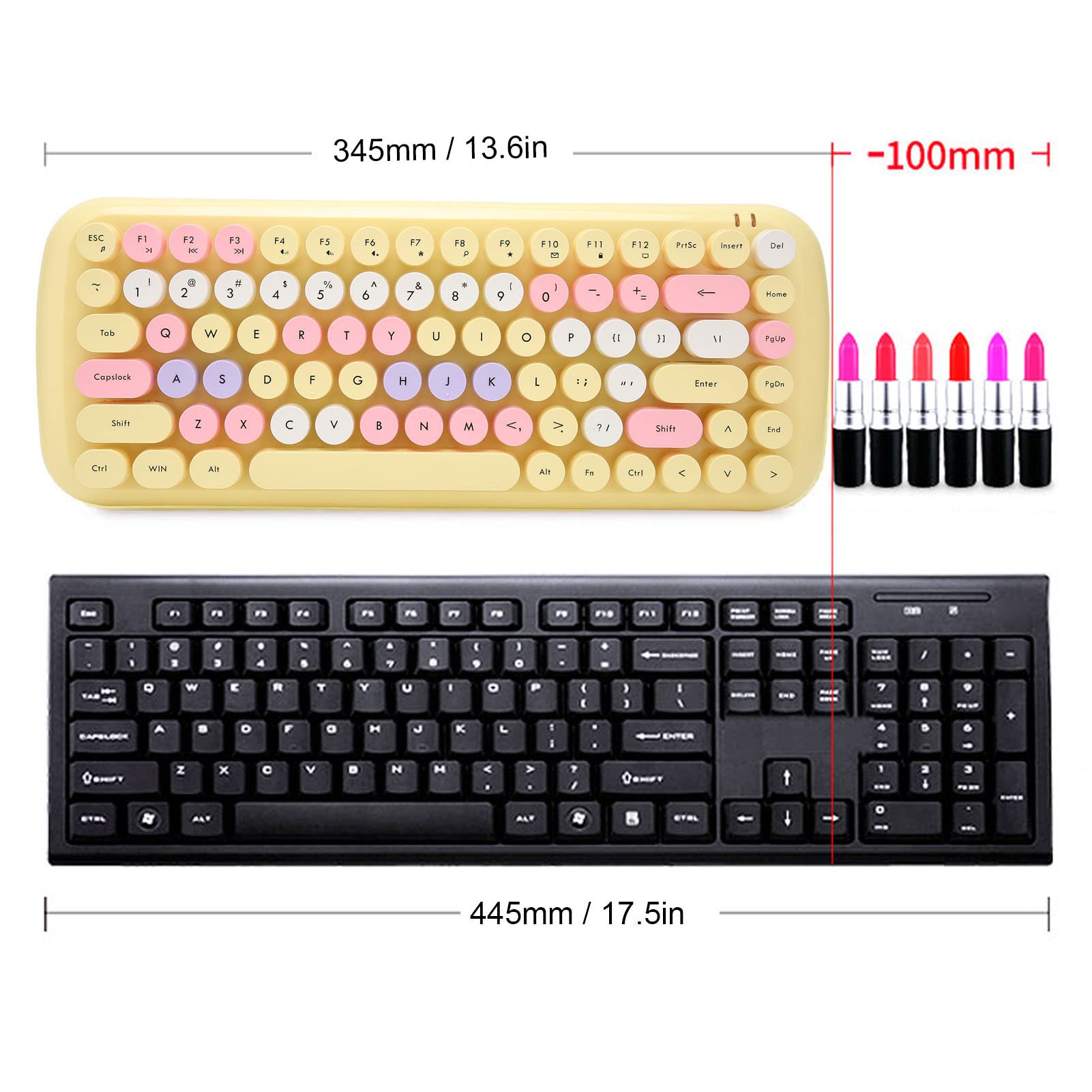 Cute Keyboard Mouse Combo, 84 Keys Mixed Color Keyboard with Round Keycap, 1600DPI Gaming Mouse, Mini Keyboard Mouse Combo for Girls (Candy-Lemon Yellow Mixed Color)