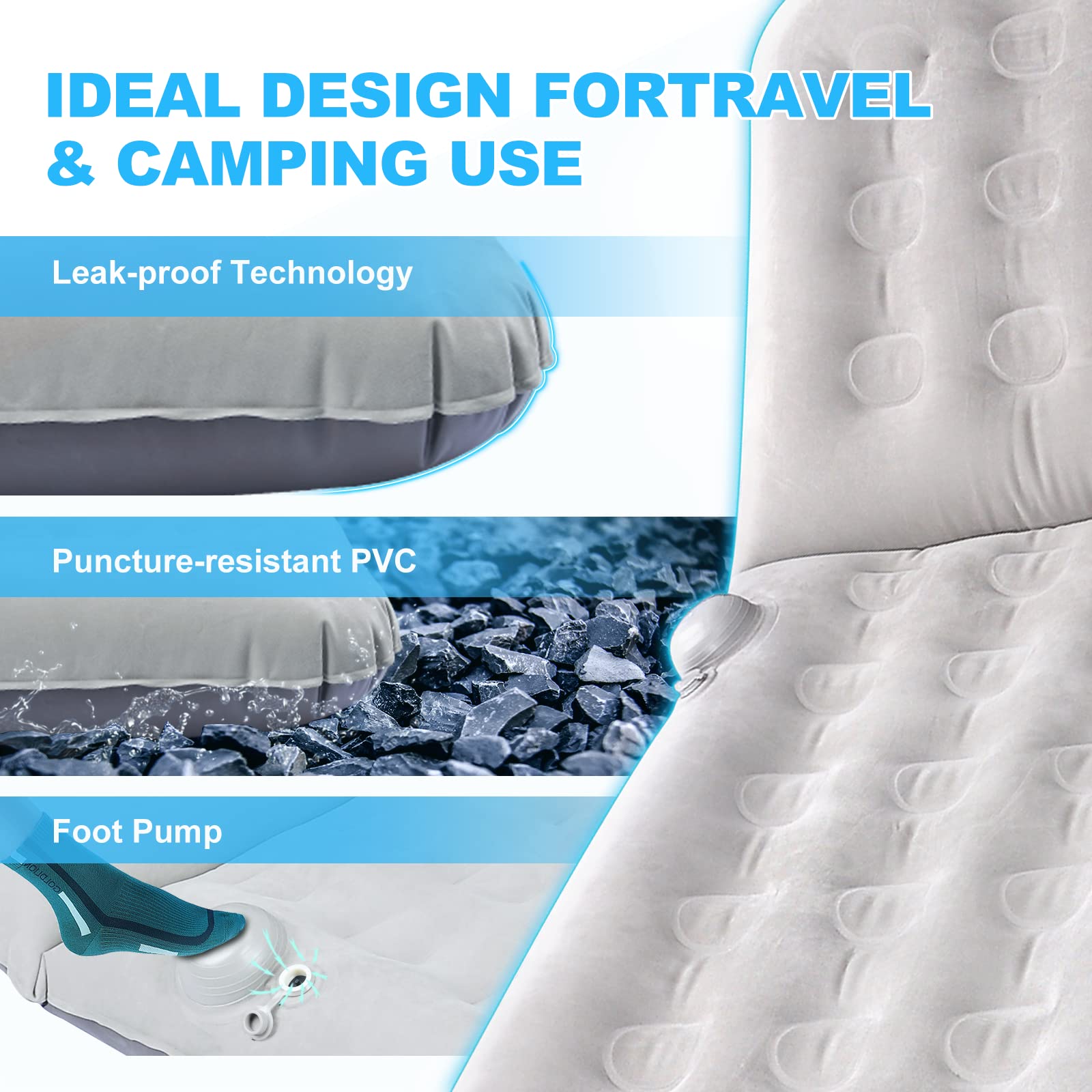 Camping Sleeping Pads, 4.7" Thickness Twin Air Mattress with Adjustable Backrest Built-in Air Pump Inflatable Sleeping Pad Compact & Portable for Backpacking, Home, Tent, Beach Travel Camping Mat