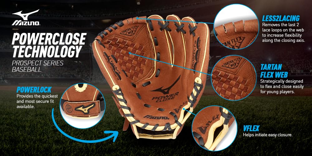Mizuno unisex teen 11.5" Prospect Series PowerClose Baseball Glove 11 5 , Brown Tartan Flex Web, 11.5 US