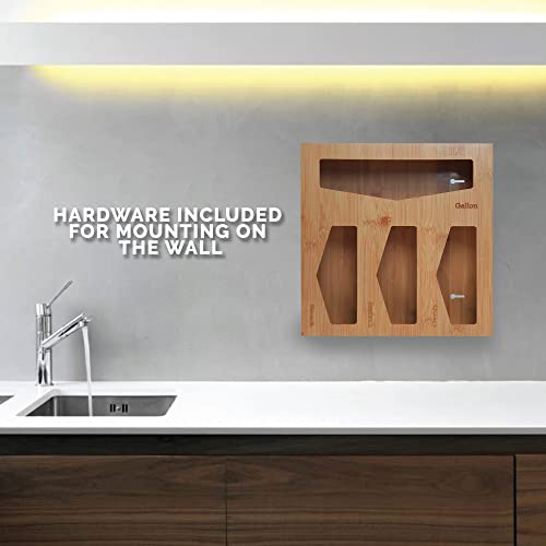 HAUSTUFF Bamboo Ziplock Bag Organizer, Gallon Bags Storage Organizer for Kitchen Pantry, Bamboo Drawer Baggie Organizer for Food Storage - No Assembly Needed