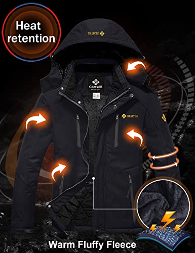 GEMYSE Men's Waterproof Ski Snow Jacket Insulated Winter Windproof Fleece Jacket with Hood (Black,Medium)
