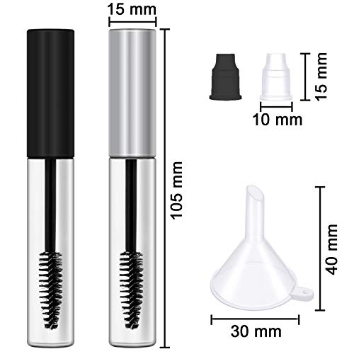 Benvo 4 Pcs 10ml Empty Mascara Tubes with Eyelash Wand Eyelash Cream Container with 4 Transfer Pipettes and 4 Funnels 4 Rubber Inserts for Castor Oil Brow Growth Serum DIY Cosmetics