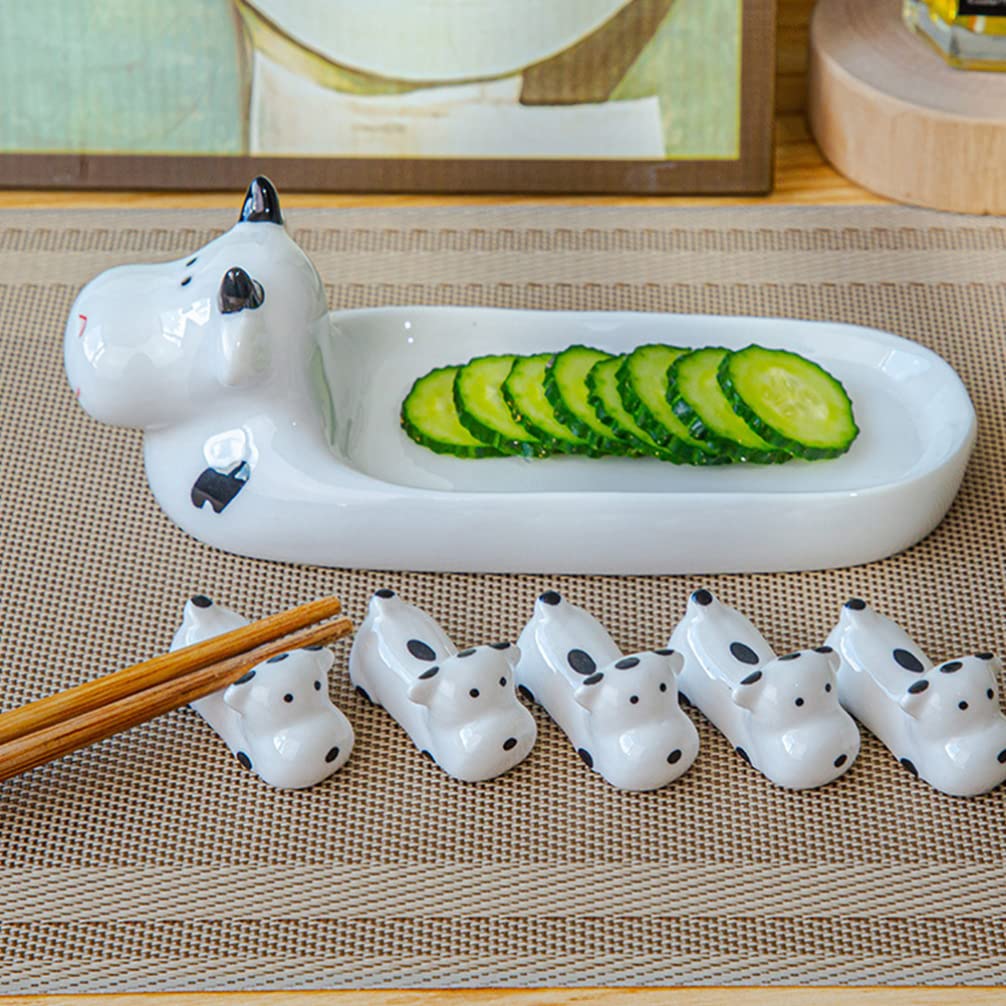 Cabilock 6pcs Ceramic Spoon Rest Cartoon Cow Shaped Kitchen Spoon Holder Salad Plate Fruit Plate Dish Porcelain Cooking Utensils Rest Stand for Kitchen Stoves Countertops Mixed Size