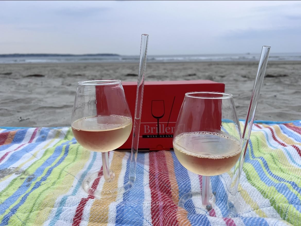 Briller Wine Glass With Straw - 15 oz Unique Wine Glass | Premium | - Large, Handblown, Crystal, Durable - Perfect Wine Gift