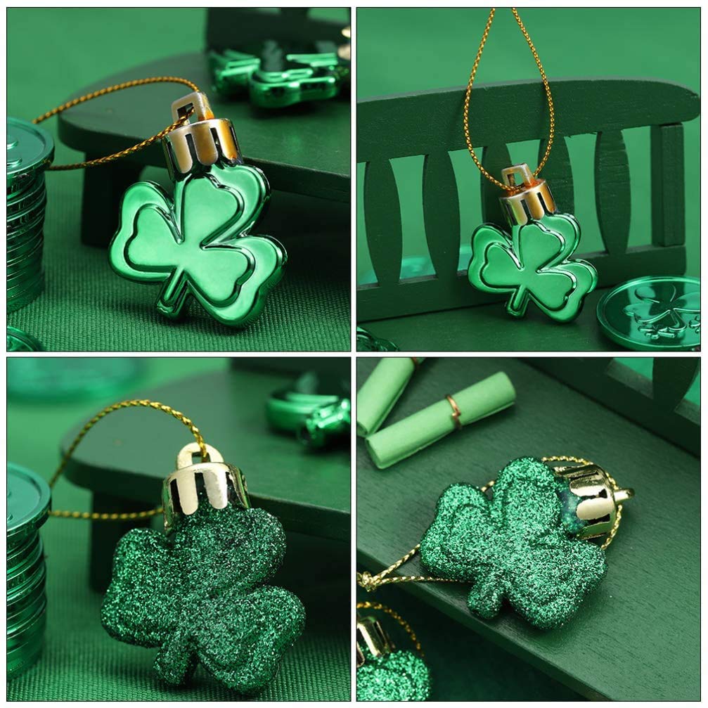 St Patrick's Day 26 Pcs Shamrocks Ornament 2 Pcs Good Luck Clover Banner Hanging Bauble Trefoil Pendant Decoration for Irish Home Garden Party Feast Green Decor