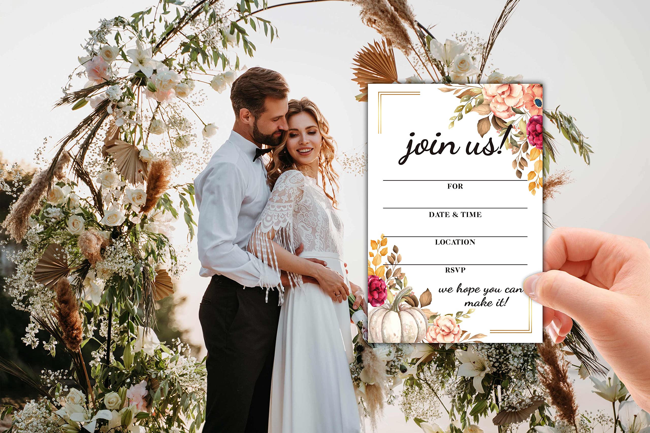 Wedding Reception Invitation, Burgundy Blush Floral Bridal Shower Fill-in Invites Cards, Beautiful and Minimalist Wedding Planning Supplies,07(25 Pack)
