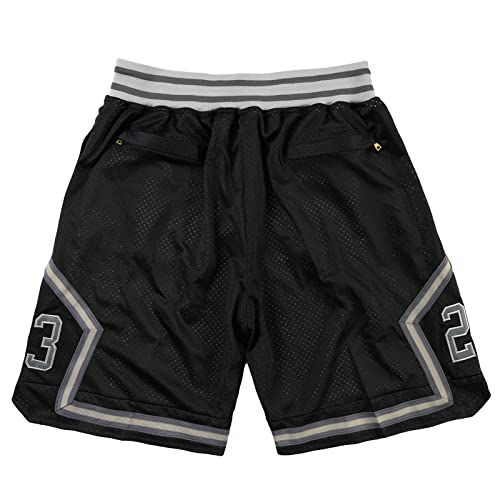 Basketball Shorts for Men with Pockets, Mens Retro Mesh Rap Embroidered Short, Hip Hop 90S Casual Athletic Gym Shorts Grey