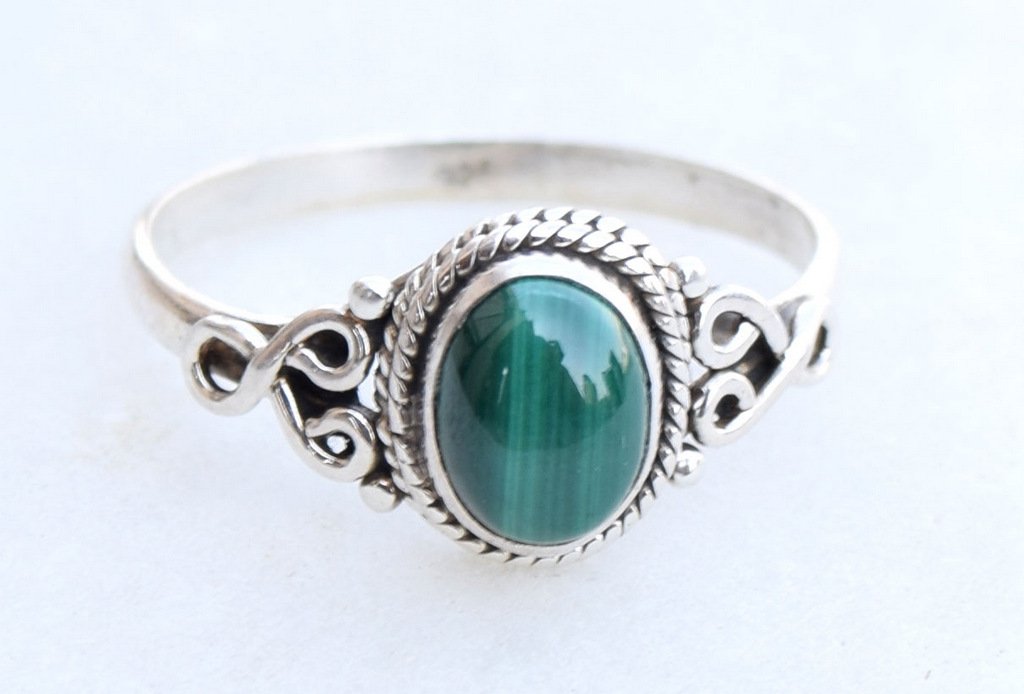 Malachite Stone Ring 925 Sterling Silver Statement Ring For Women Handmade Rings Gemstone Christmas Promise Ring Size US 7 Gift For Her