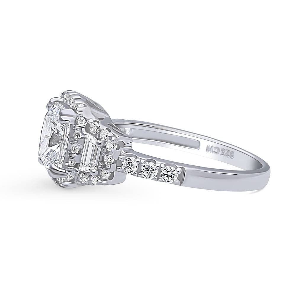 BERRICLE Sterling Silver 3-Stone Wedding Engagement Rings Cushion Cut Cubic Zirconia CZ Halo Ring for Women, Rhodium Plated Size 8