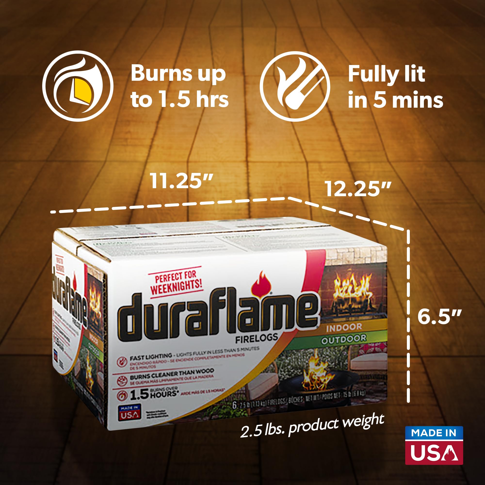 Duraflame 2.5 Pound 3 Hour Long Burn Time Indoor and Outdoor Quick Light Fire Log for Camping, Firepits, Bonfires, and Fireplaces (12 Pack)