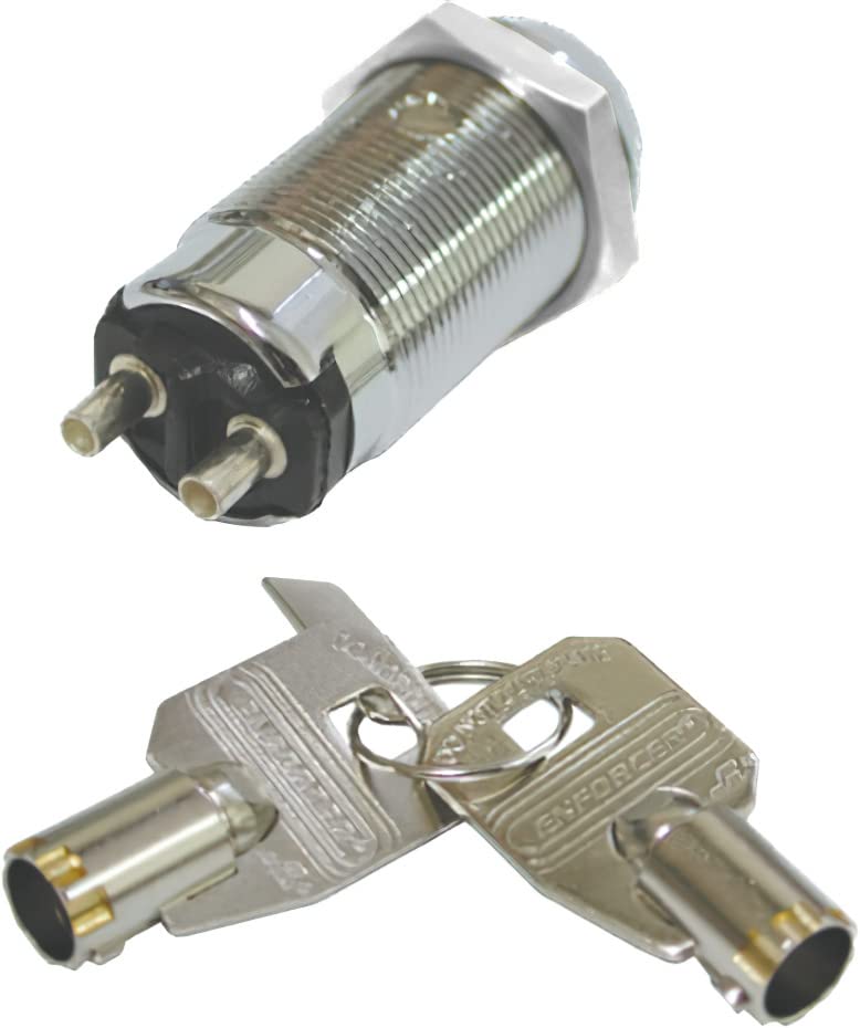 SECO-LARM SS-095-1H1 High Security Tubular Key Lock Switch, Used for Momentary Alarm Arm/Disarm, Momentary ON/shunt Off 2 Terminals, SPST; Maintained Off, Springs Back from ON, Key Removable from Off