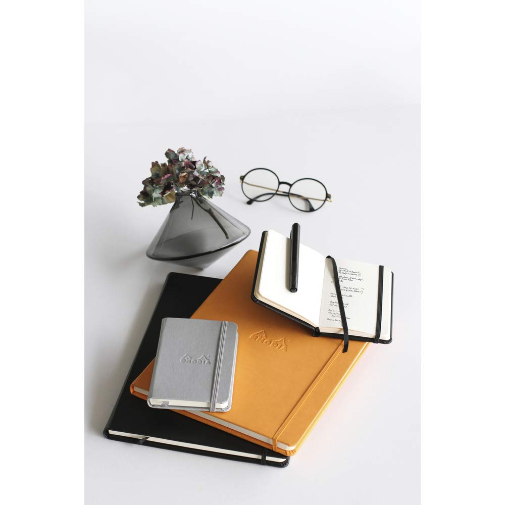 Rhodia - Ref 118608C - Webnotebook (96 Sheets) - A5 in Size, Lined Rulings, Leatherette Cover with Elasticated Strap, 90gsm Brushed Ivory Vellum - Orange