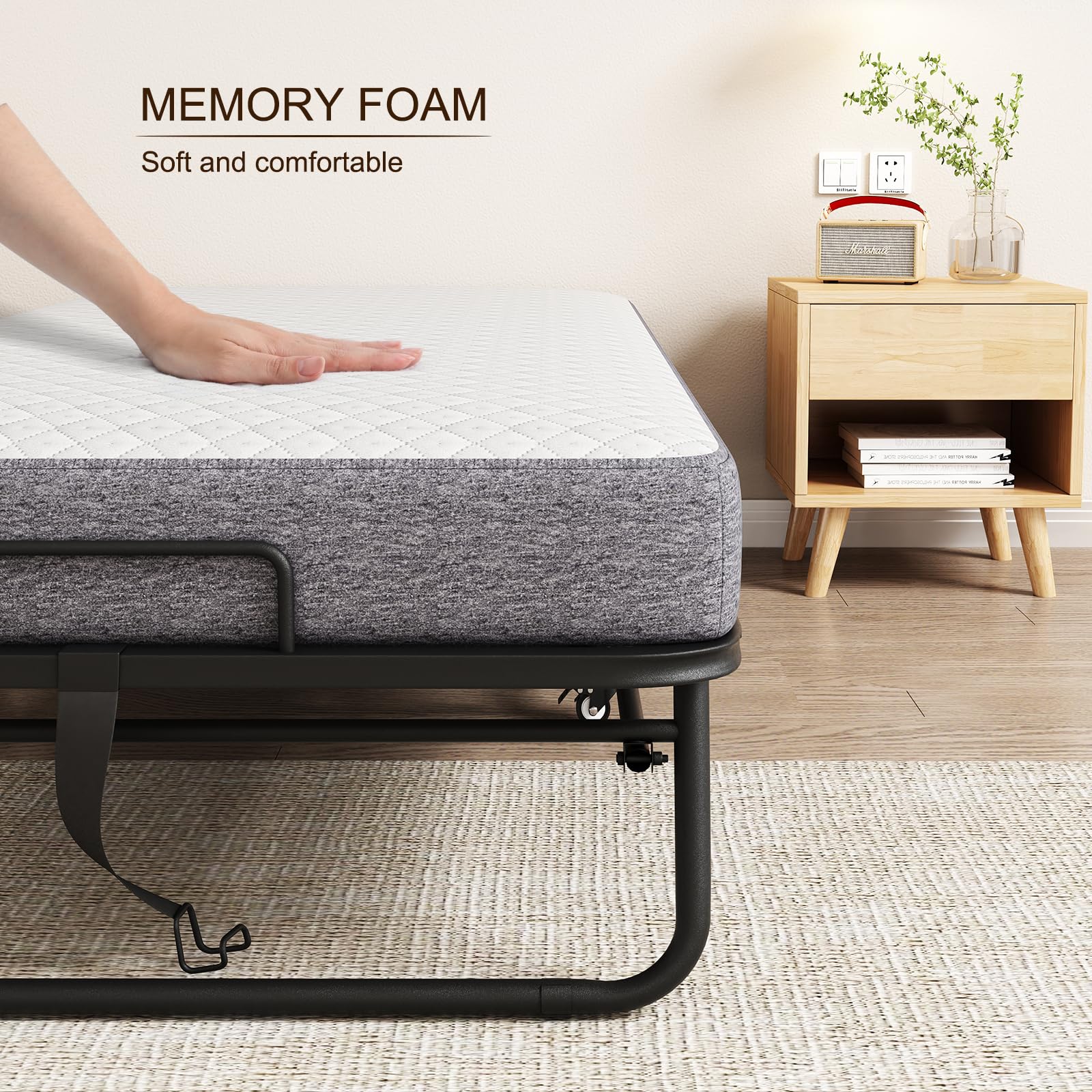 Espsilto Folding Bed with Mattress, Fold up Bed Cot Size 75" x 31" Portable Bed with Memory Foam Mattress, Foldable Bed for Guest, Rollaway Bed for Adults