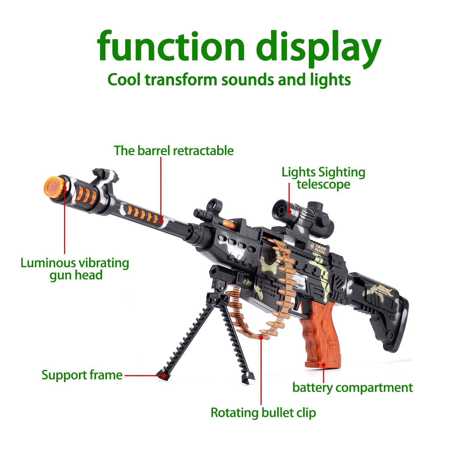 Gun Toys for Boys Combat Military Mission Machine Gun Toy with LED Flashing Lights and Sound Effects for Kids Playing
