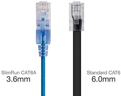 Monoprice - 115154 SlimRun Cat6A Ethernet Patch Cable - Snagless RJ45 UTP Pure Bare Copper Wire 10G 30AWG 3ft Blue 10-Pack