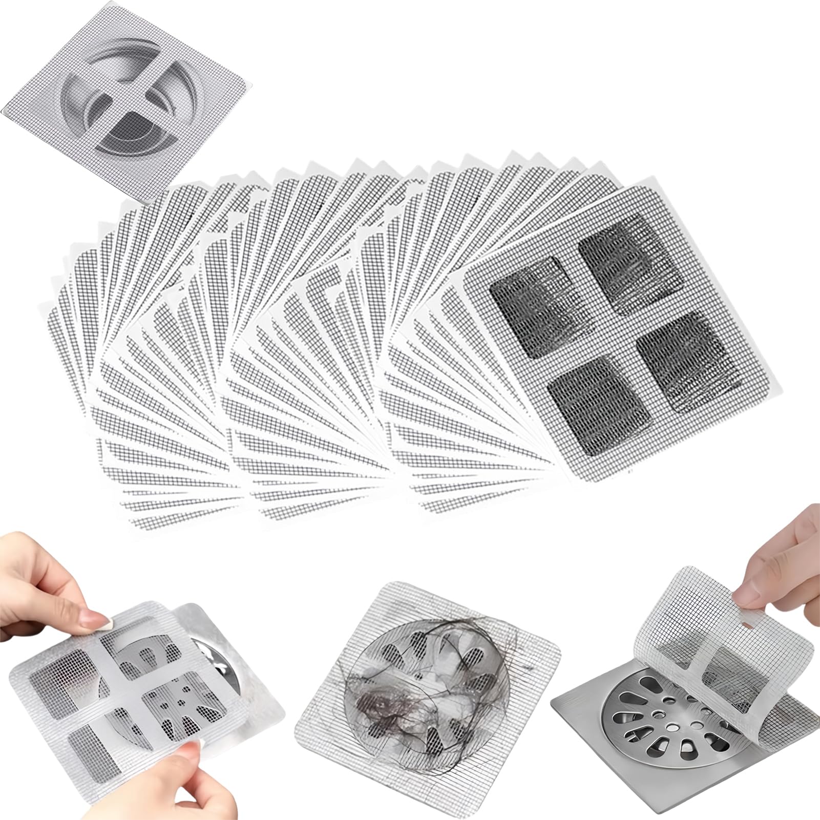 Disposable Shower Drain Hair Catcher, Shower Drain Mesh Stickers, Floor Drain Sticker, Sewer Hair Blocking Stickers Hair Strainer for Bathroom, Laundry, Bathtub, Kitchen, Sink. 30 PCS.