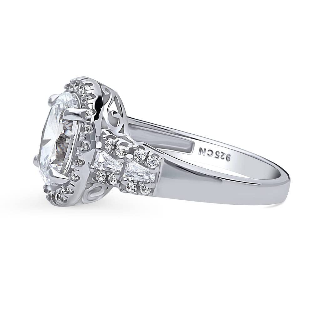 BERRICLE Sterling Silver Halo Wedding Engagement Rings Oval Cut Cubic Zirconia CZ Statement Art Deco Ring for Women, Rhodium Plated Size 6