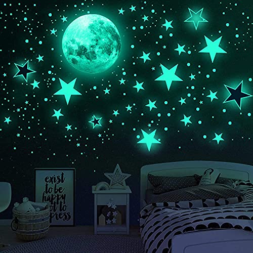Glow in The Dark Stars for Ceiling, 1120PCS Airsnigi Glow in The Dark Wall Decals Long-Lasting Glowing Star Wall Stickers Perfect Gifts for Kids Room Decor, Halloween, Christmas-Green