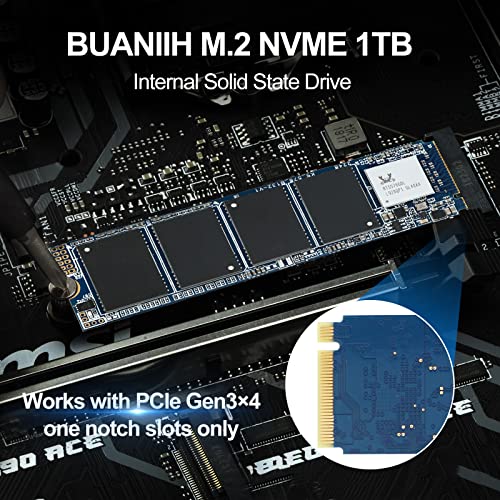 BUANIIH SSD 1TB PCle 3.0x4, NVME M.2 2280, Internal Solid State Drive,Storage and Memory Expansion for Gaming,Speeds of up-to 3400MB/s