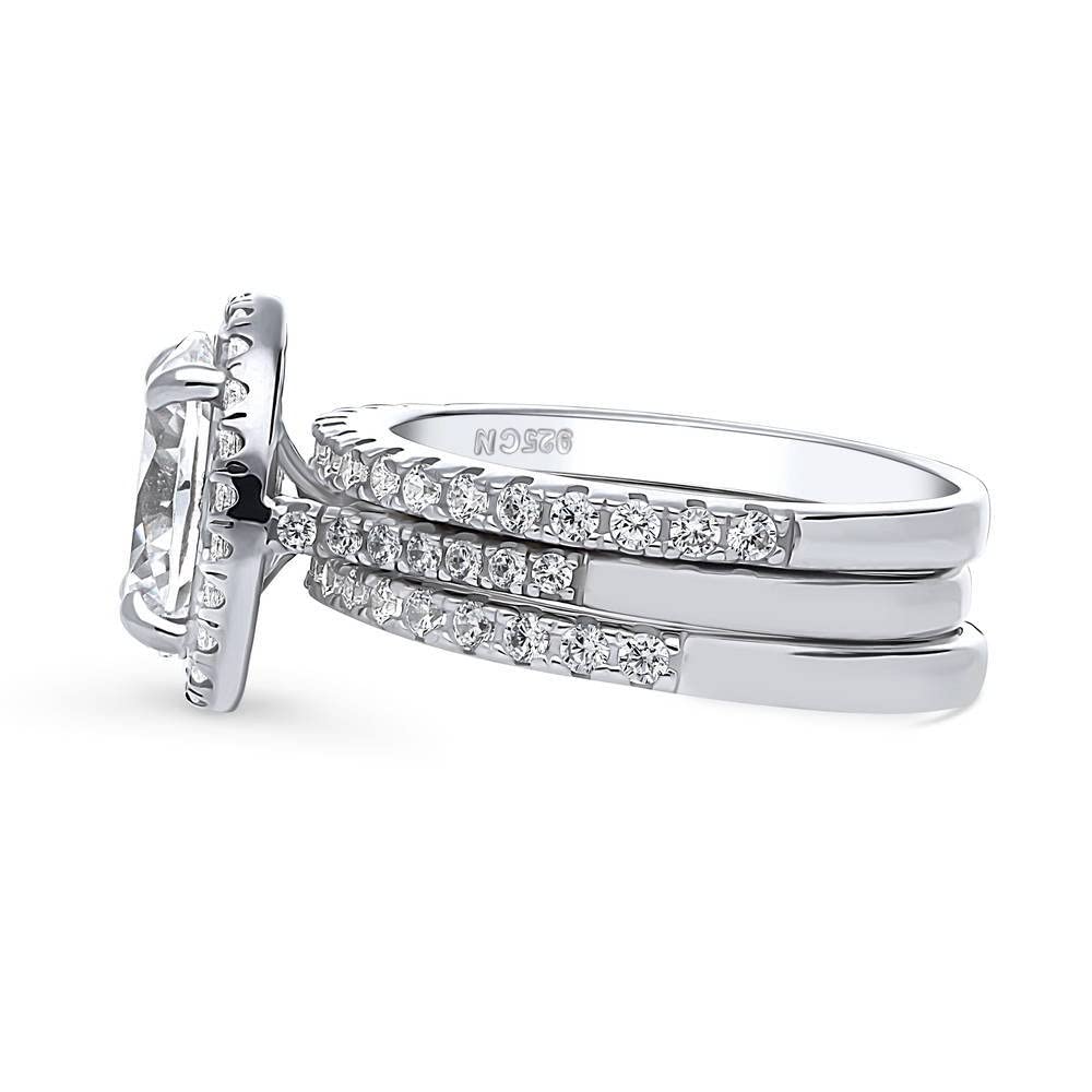BERRICLE Sterling Silver Halo Wedding Engagement Rings Oval Cut Cubic Zirconia CZ Ring Set for Women, Rhodium Plated Size 9