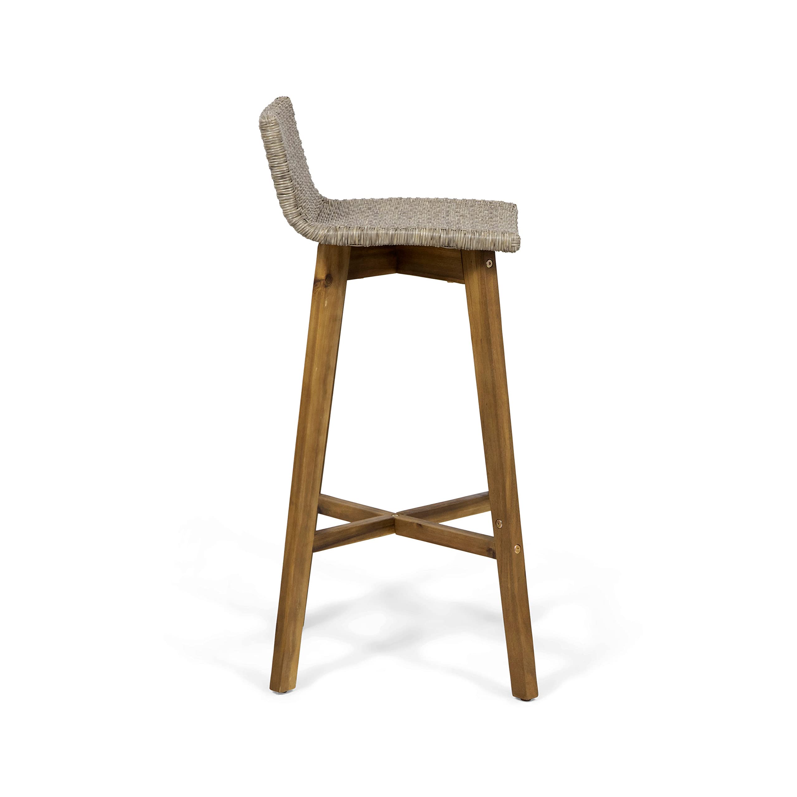 Christopher Knight Home La Brea Outdoor Acacia Wood and Wicker Barstools (Set of 4), Light Brown and Teak