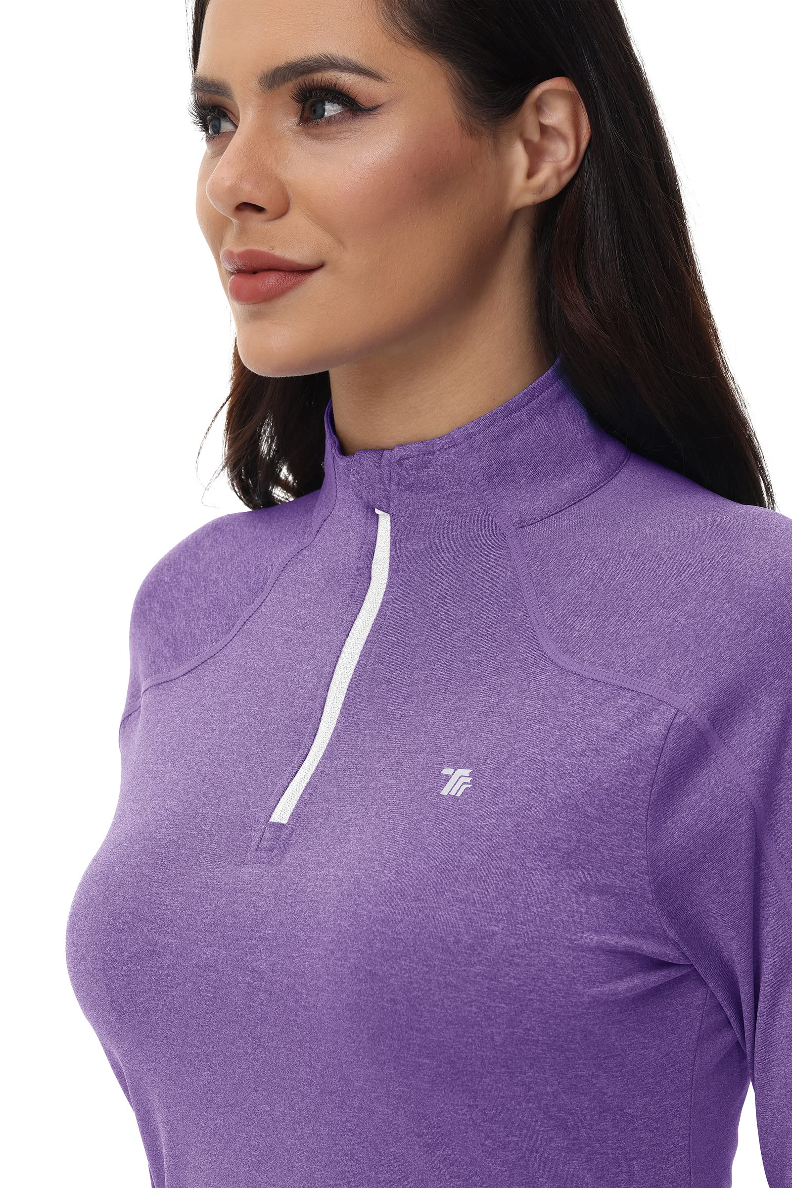 BASUDAM Women's Long Sleeve Pullover Quarter Zip Shirts Performance Moisture Wicking UPF 50+ for Running Workout Purple XL