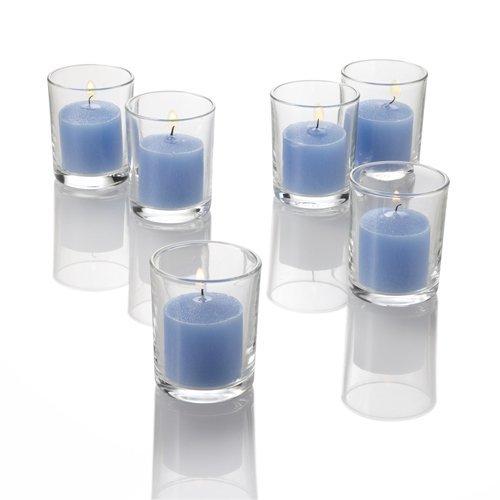 Richland Set of 12 Light Blue Votive Candles and 12 Glass Votive Holders