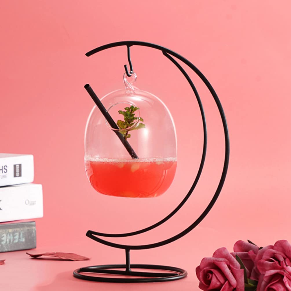 Cabilock Creative Cocktail Glass Martini Glasses with Iron Stand Clear Wine Glass Beverage Glass Hanging Bar Drink Cup Glassware for KTV Home Bar Club Black Transparent
