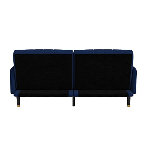 Flash Furniture Sophia Premium Split Back Sofa Futon - Navy Velvet Upholstery - Solid Wood Legs - Convertible Sleeper Couch for Small Spaces