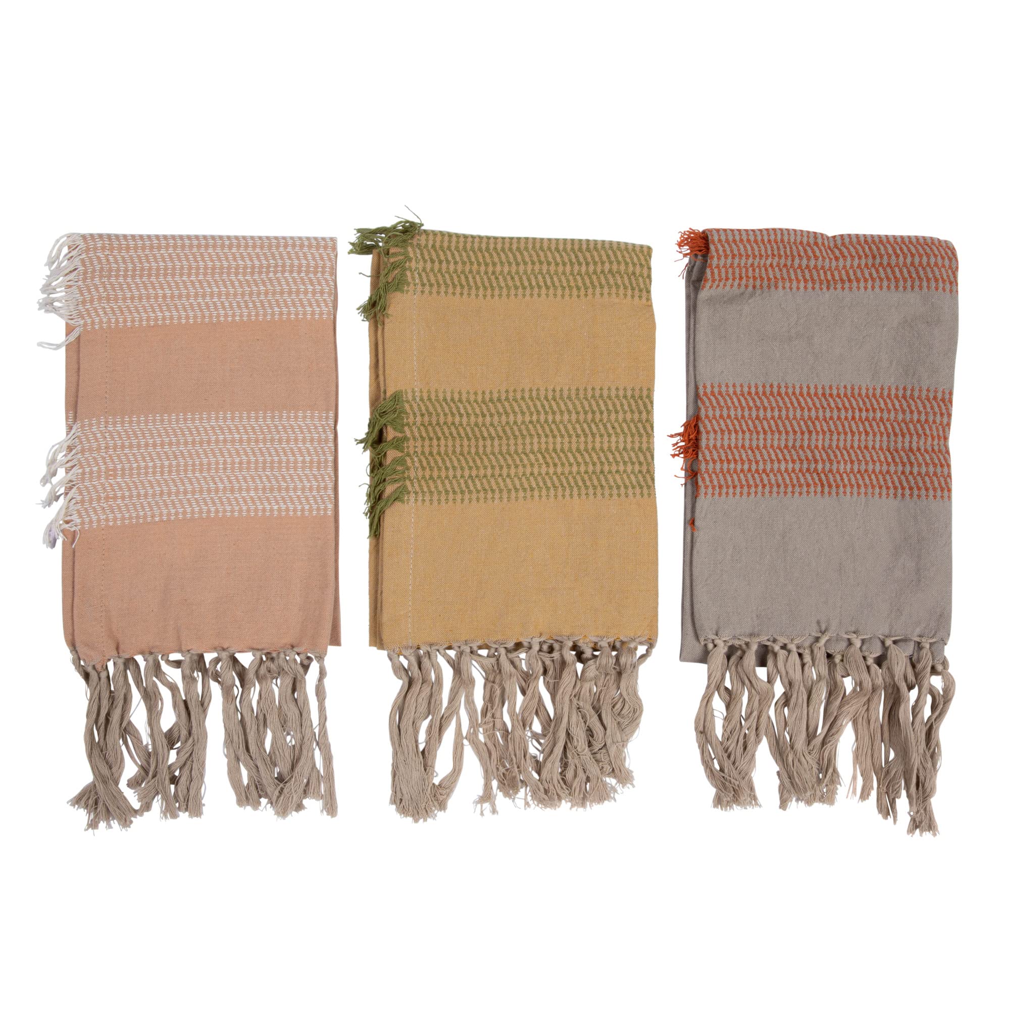 Bloomingville Cotton Fringe, Set of 3 Colors Tea Towel, Multi