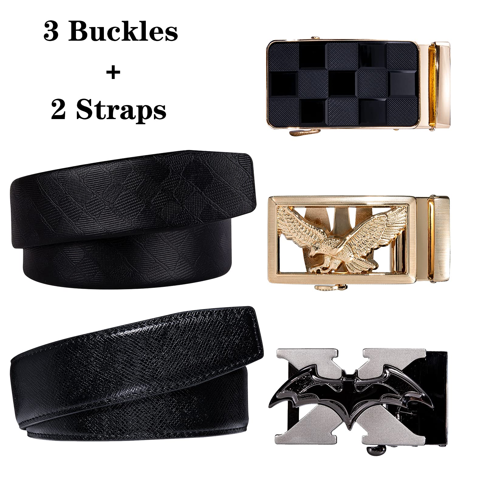 Belt Set Black Gold Eagle Plaid Automatic Sliding Buckle Adjustable Ratchet Strap Business Casual Jeans Belt Halloween Christmas Gift with Exquisite Box