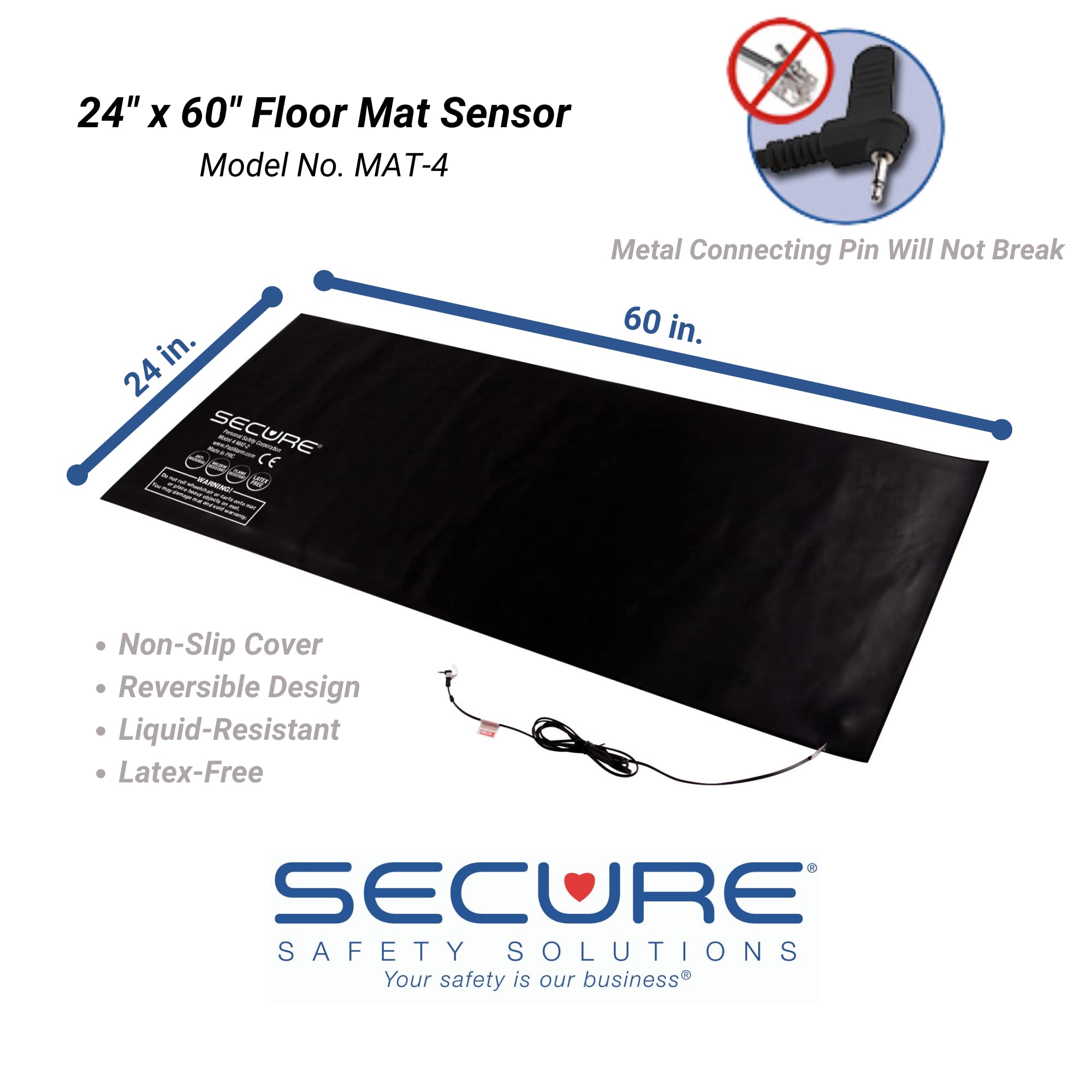 Secure Bed Exit Alarm Set with Floor Mat Sensor and Patient Alarm Monitor for Elderly Senior Fall and Wandering Prevention - Bed Alarms and Fall Prevention for Elderly (24" x 60" Floor Mat Sensor)
