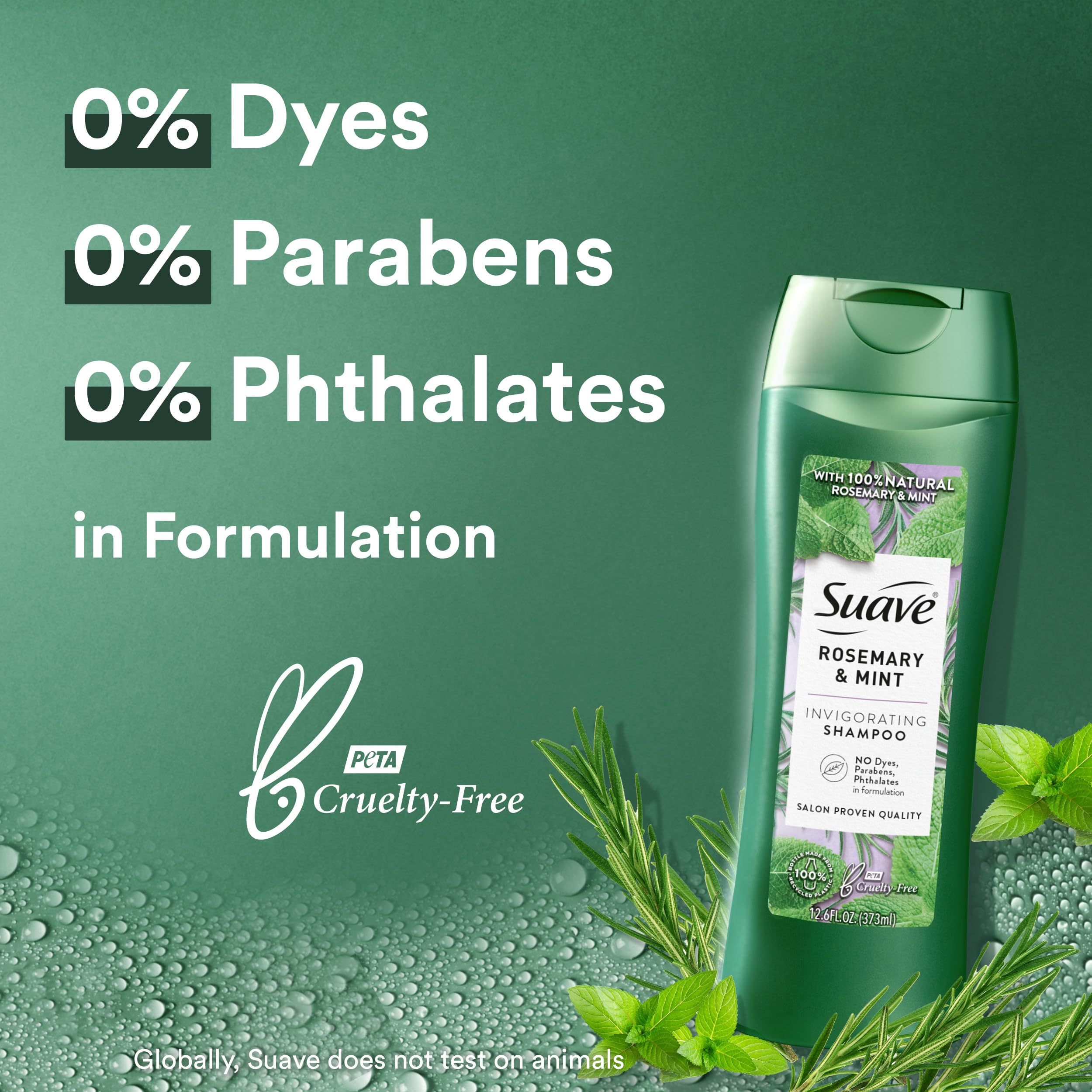 Suave Shampoo and Conditioner, Rosemary & Mint β Invigorating Formula with 100% Natural Essential Oils, 12.6 Oz Ea