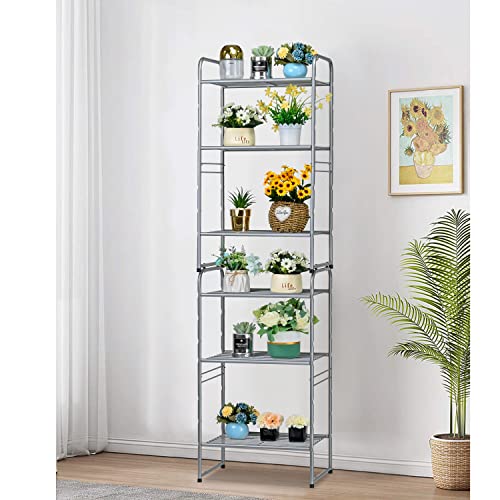 GEORIS 3-Tier Heavy Duty Wire Shelving Unit Storage Rack, Stackable Extendable Plant Stand Organizer with Adjustable Shelf, Water Bottle Storage Holder, Silver