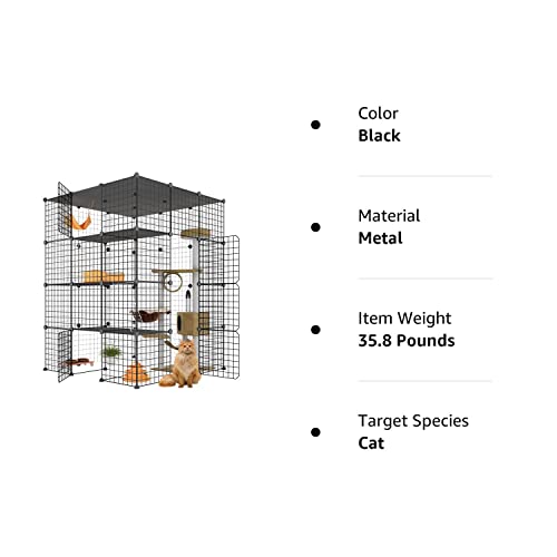 Eiiel Large Cat Cage Enclosures with Balcony Indoor DIY Cat Playpen Detachable Metal Wire Kennels Crate 2x3x3 Large Exercise Place Ideal for 1-3 Cat