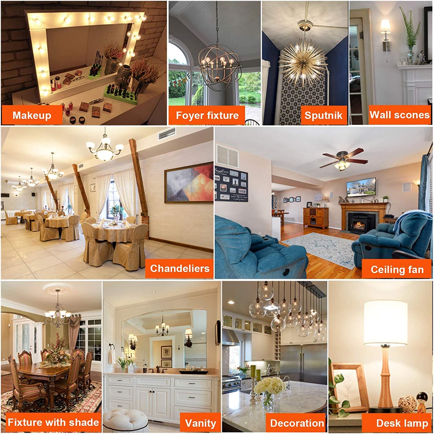 Leools e12 led Bulb dimmable g16.5 6W Equal 60 Watt 600lm AC120V e12 Candelabra Bulb for Chandeliers,Ceiling Fan,Vanity Soft White 3000K Globe e12 Light Bulb 6Pack