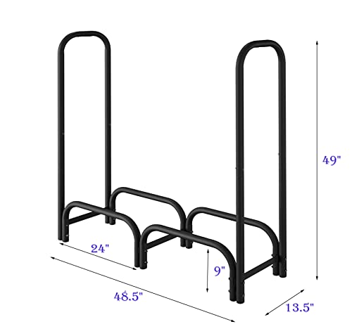 CALIDOLA 4ft Firewood Rack Heavy Duty Indoor Outdoor Firewood Storage Log Rack with Cover,Black Round Tube