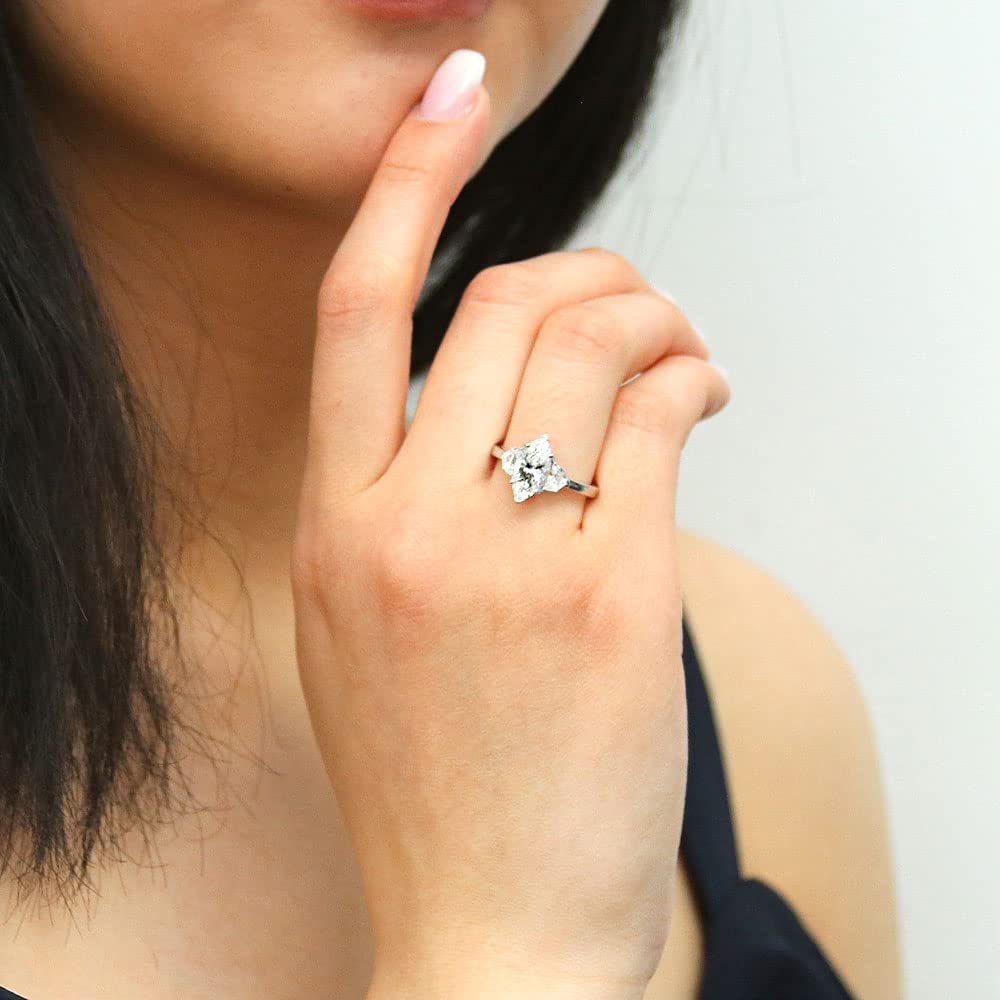 BERRICLE Sterling Silver 3-Stone Wedding Engagement Rings Marquise Cut Cubic Zirconia CZ Ring for Women, Rhodium Plated Size 7