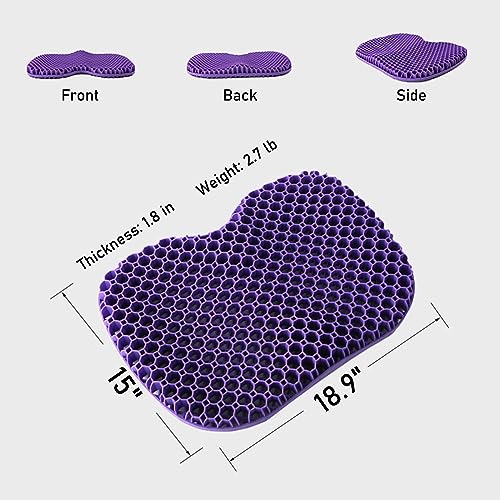 Found Notice 3D Gel Seat Cushion,Cooling & Soft & Breathable,for Office Chairs, Car Seat Cushion for Long Sitting, Wheelchair Pads for Tailbone Pressure Relief Butt & Back Pain, Purple/Black