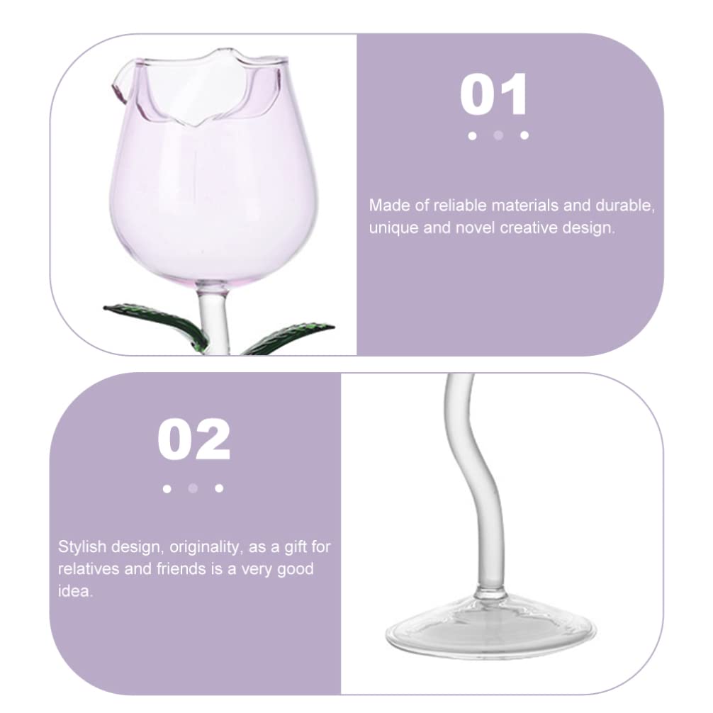 Cabilock Rose Cocktail Glass Wine Goblet Glasses Cocktail Glass Creative Whiskey Wine Champagne Glass Cup Party Wine Glass (Pink)